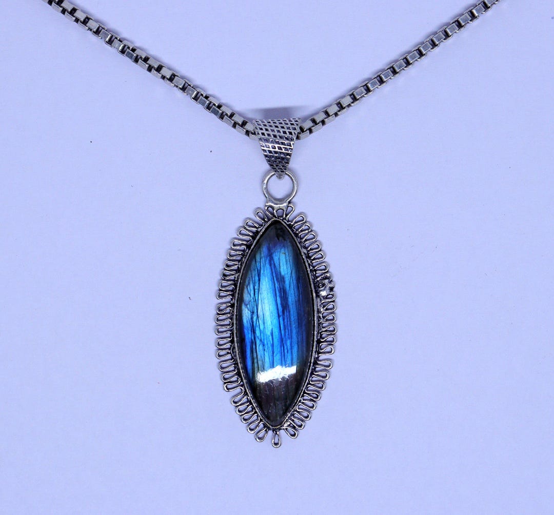 Blue Fire Labradorite Gemstone Pendant, Handmade Pendant, 925 Sterling ...