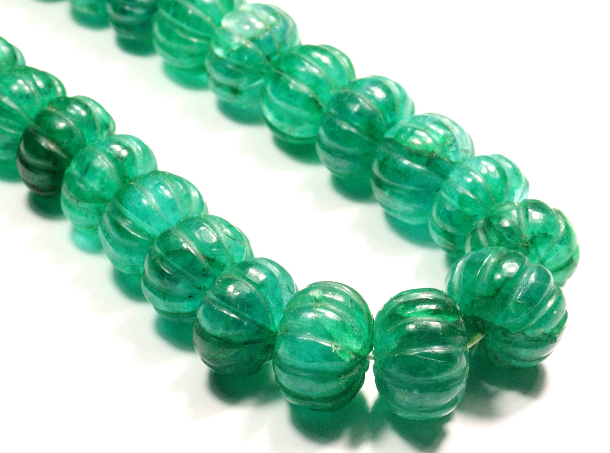 Green Emerald Carved Smooth Beaded Necklace Emerald Roundel | Etsy