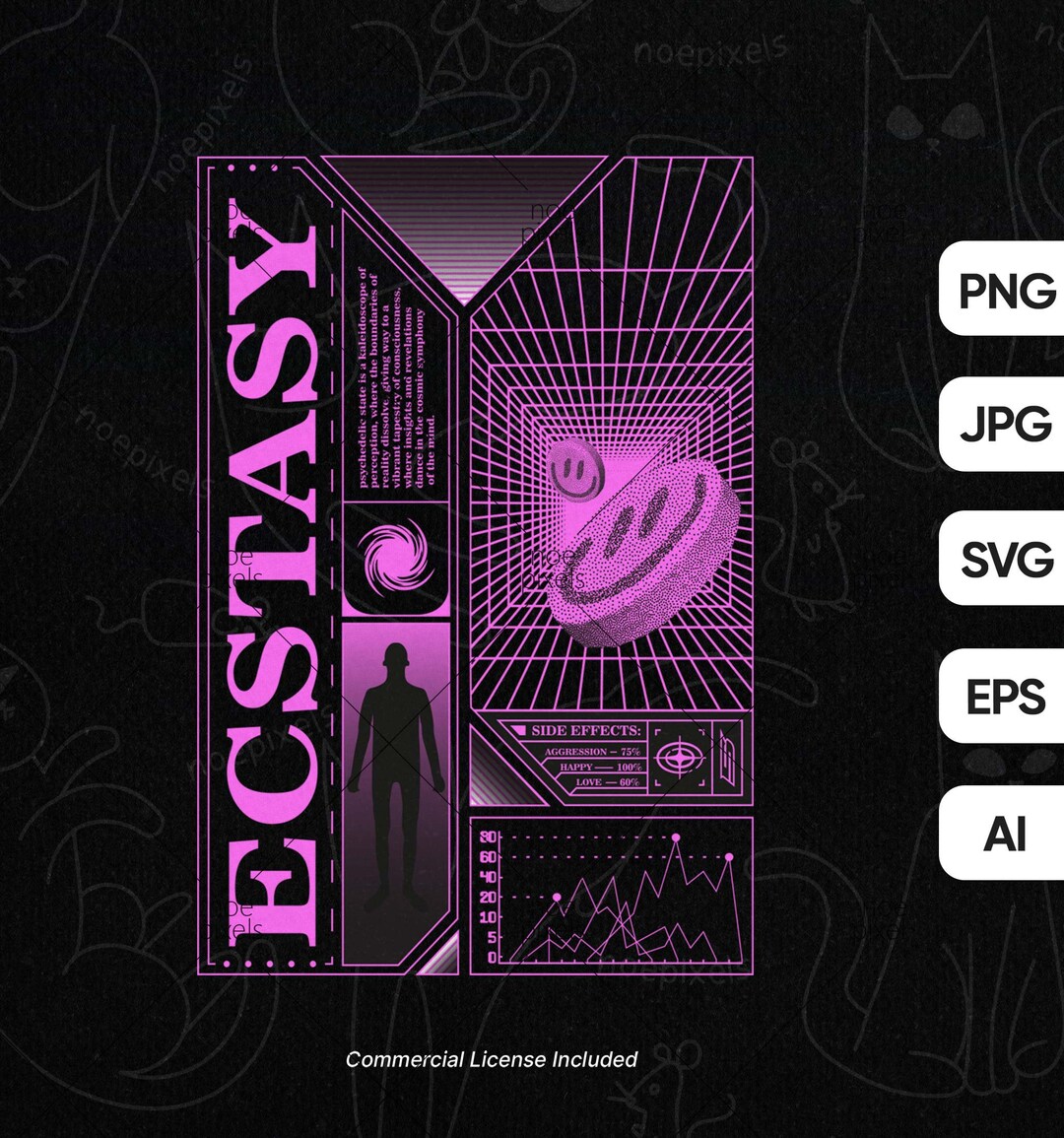 Ecstasy Urban Streetwear T-shirt Design, Urban Streetstyle Png, Street ...