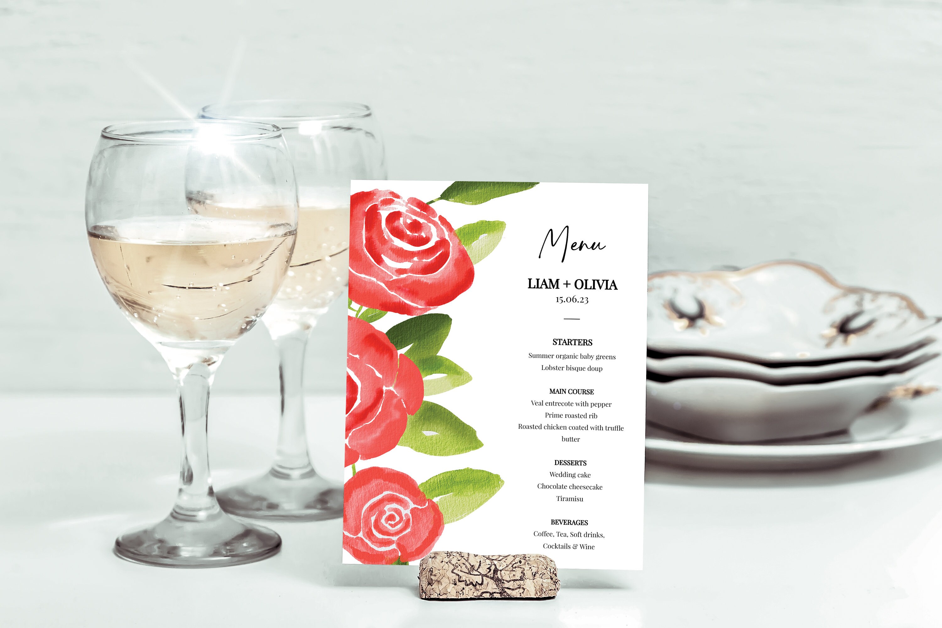 Wedding Menu Template Editable Wedding Red Rose Menu Template - Etsy