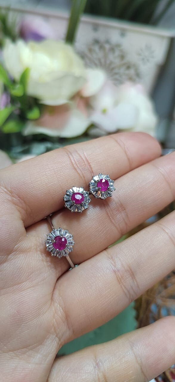 Untreated Natural Mogok Burmese Ruby With Zirconia Accent S925 Silver ...