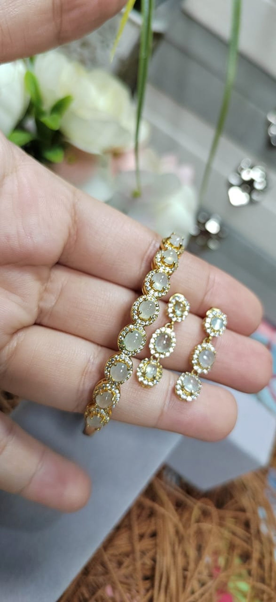 Natural Burmese Icy Light Oval Jadeite Zirconia Accents on S925 Silver ...