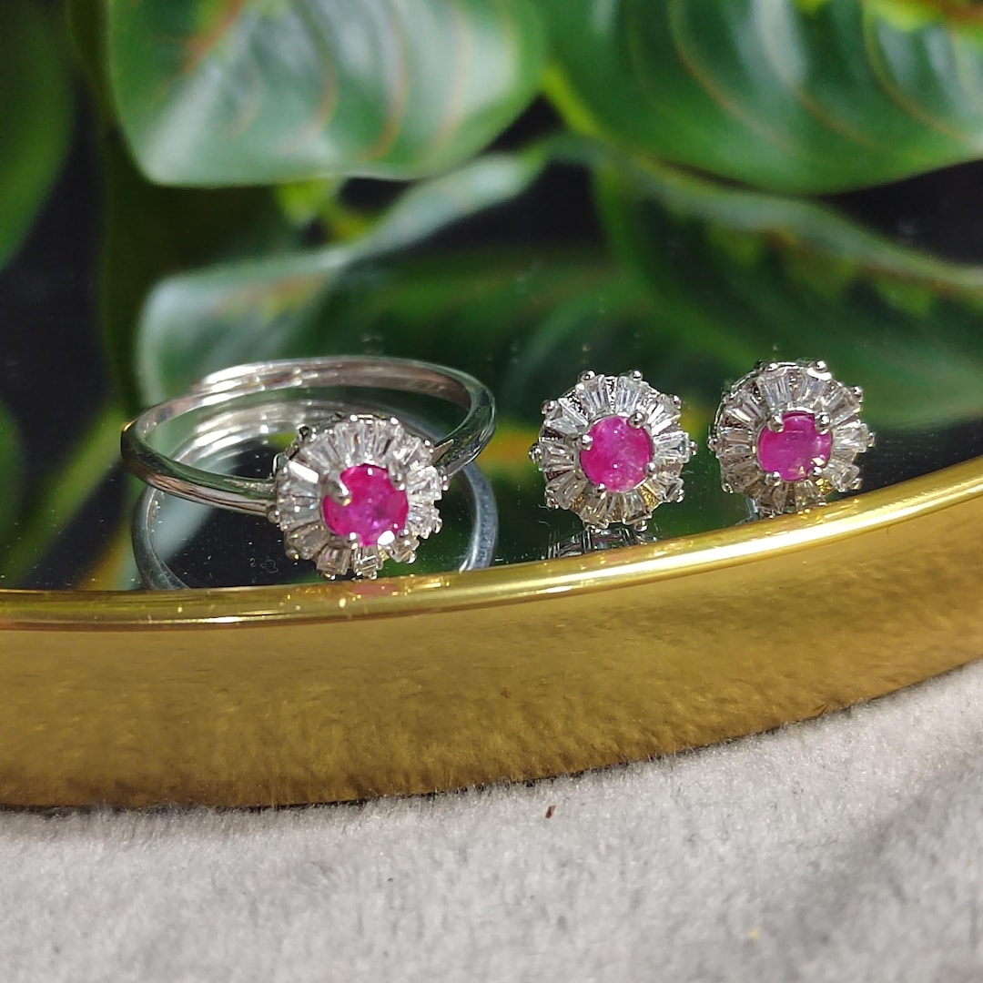 Untreated Natural Mogok Burmese Ruby With Zirconia Accent S925 Silver ...
