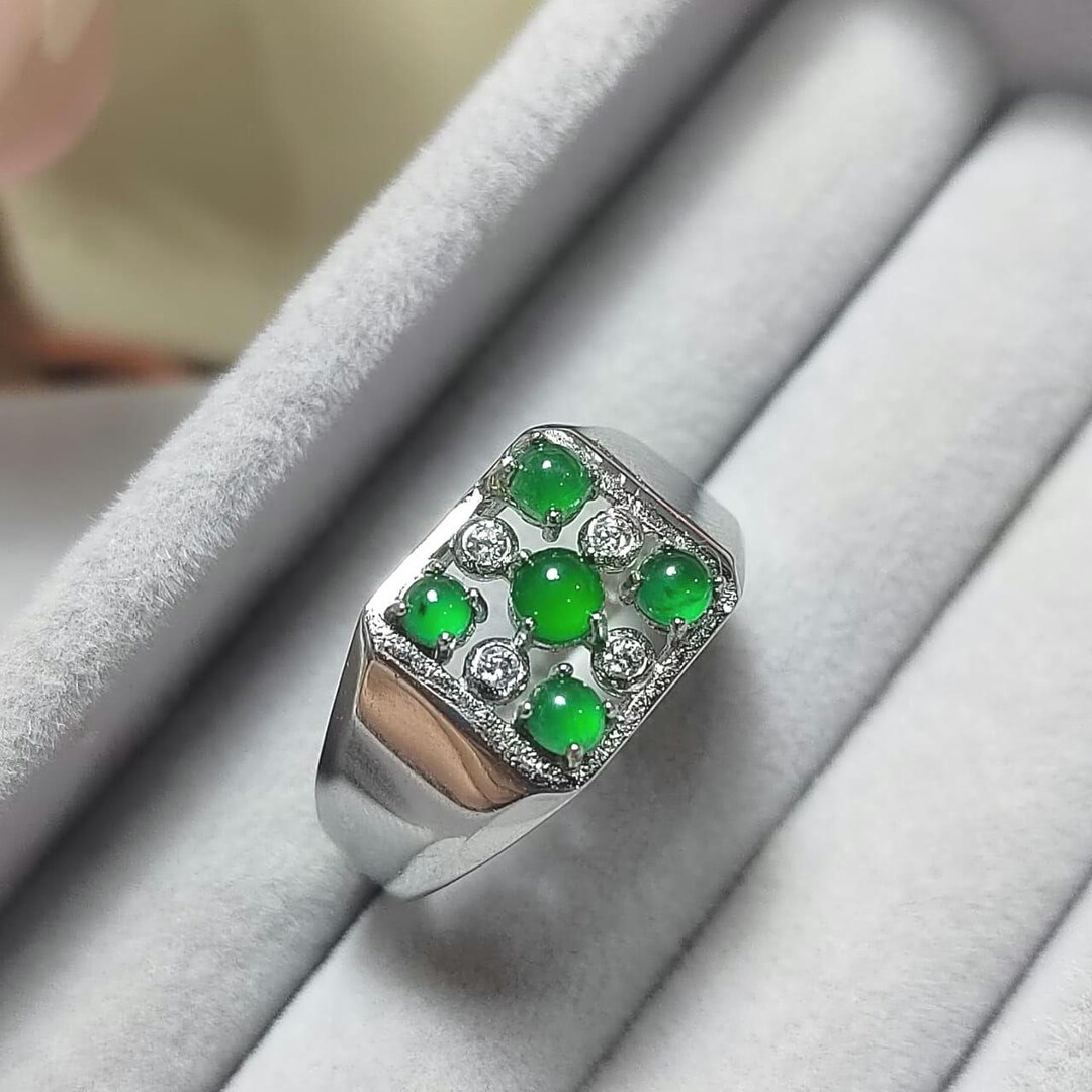 Burmese A-grade Gemstone Imperial Green 5 Jadeite With Zircon Accents ...