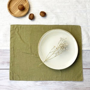 Olive Green Linen Placemats Set of 2 Dinner Table Wedding - Etsy