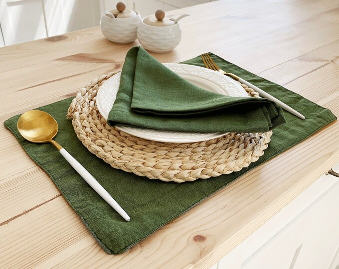 Olive Green Linen Placemats Set of 2 Dinner Table Wedding - Etsy