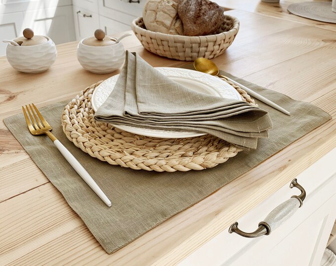 Olive Green Linen Placemats Set of 2 Dinner Table Wedding - Etsy