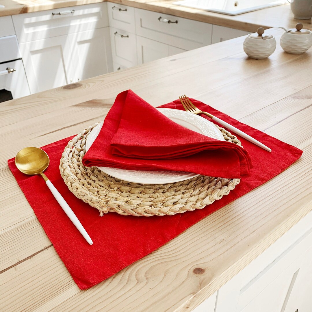 Red Linen Table Placemats Dinner Place Mat Wedding Wide Long Christmas ...