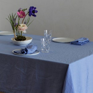 Sky Blue Linen Tablecloth Custom Size Square Round Rectangle Table ...