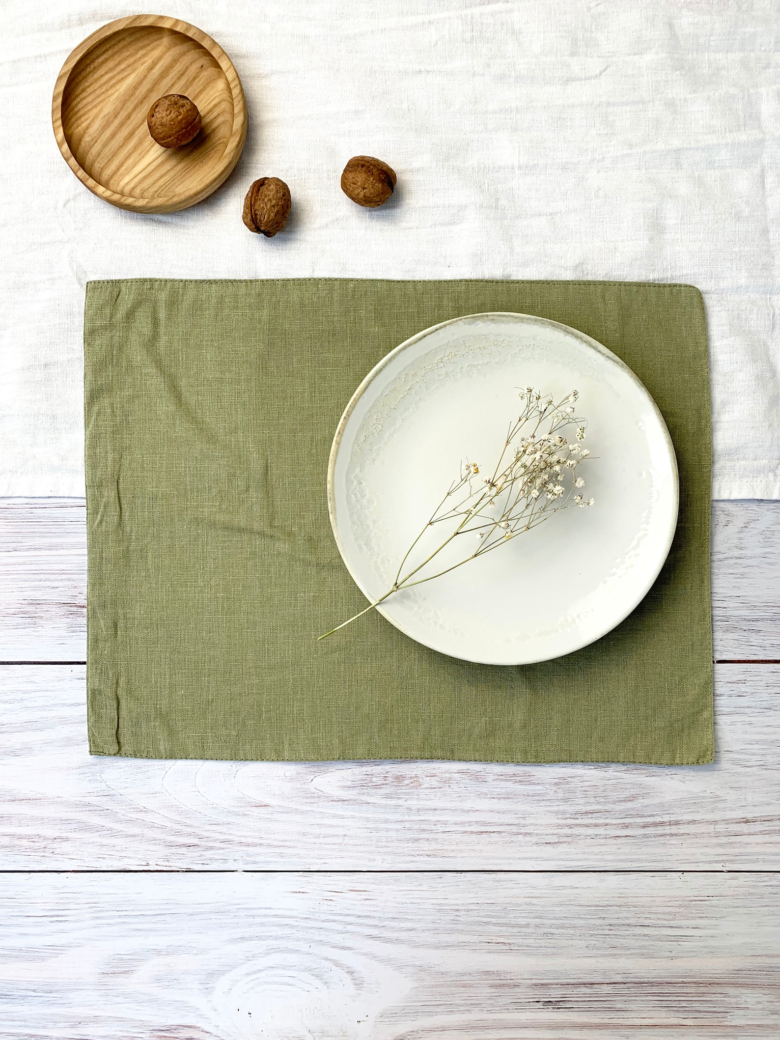 Olive Green Linen Placemats Set of 2 Dinner Table Wedding Cloth Place ...