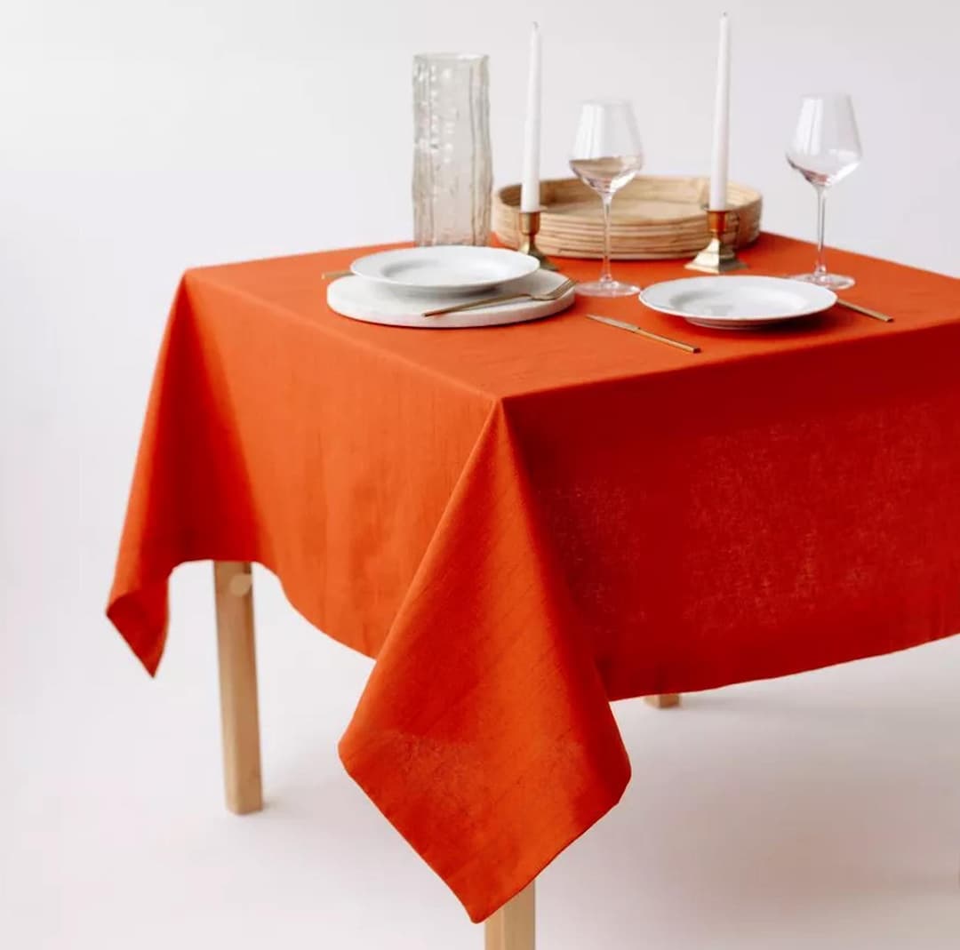 Orange Linen Tablecloth for Kitchen & Dining | Rectangle, Square, Round ...