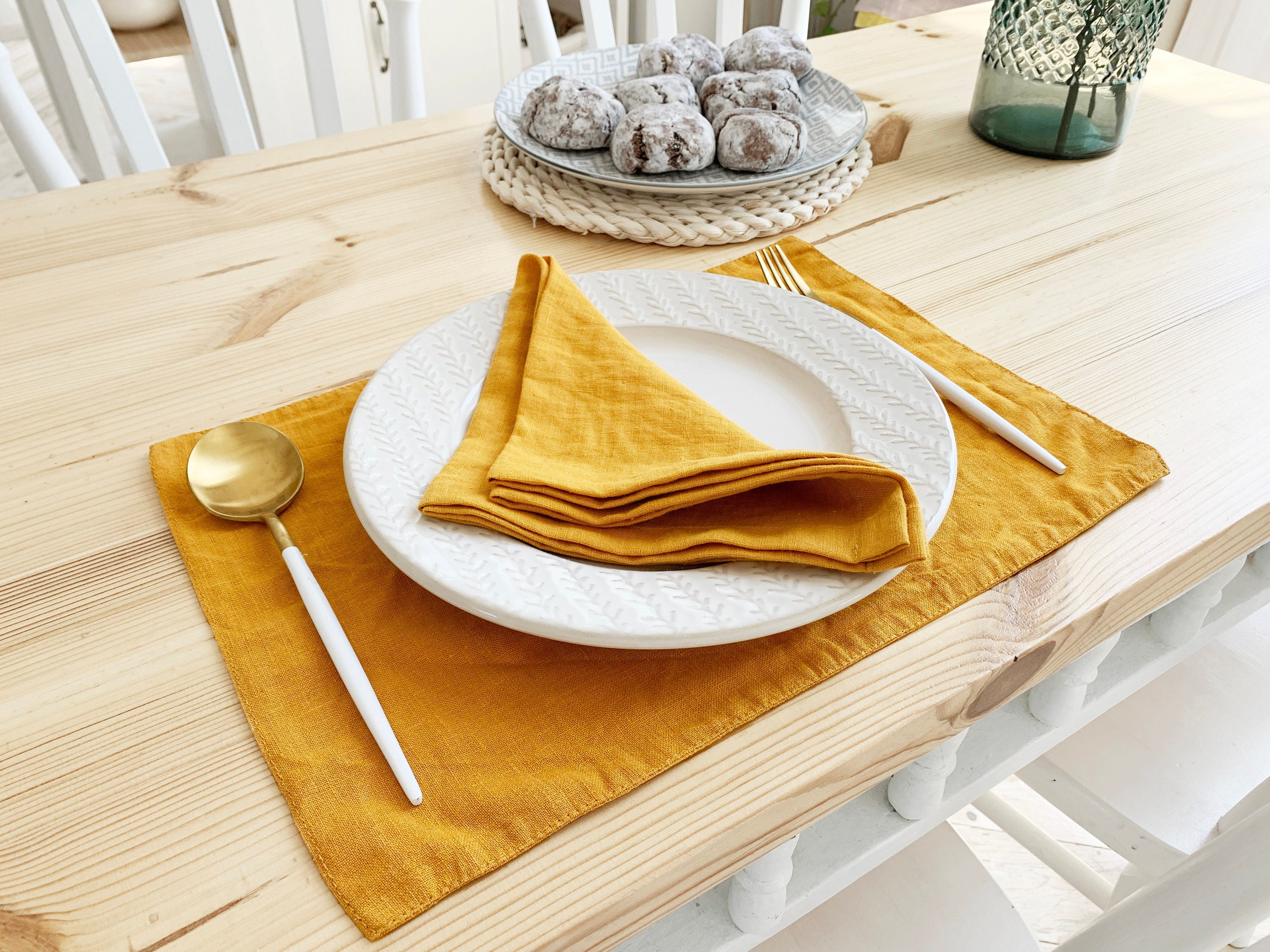 Mustard Yellow Linen Placemats Set of 2 Dinner Table Place Mat - Etsy