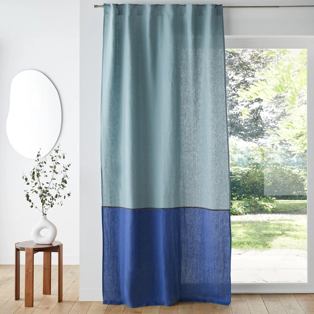 Color Block Linen Curtains - Tab Top, Rod Pocket, Tie Top - Two Colors ...