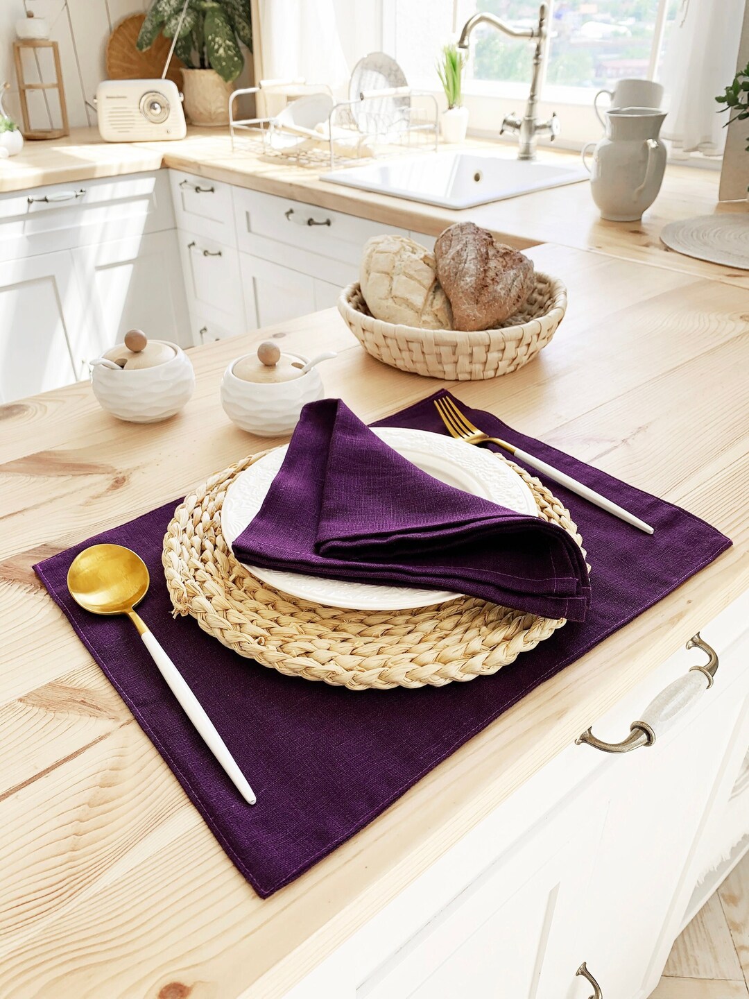 Violet Linen Placemats Set of 2 Deep Purple Dinner Cloth - Etsy