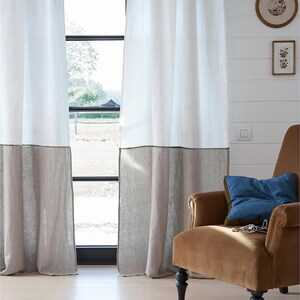 Color Block Linen Curtains - Tab Top, Rod Pocket, Tie Top - Two Colors ...