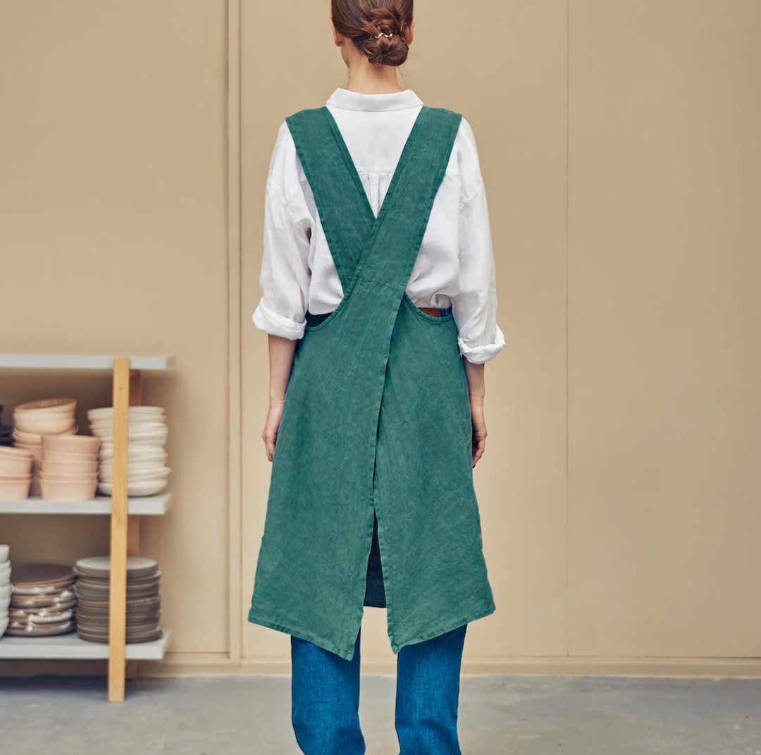 Japanese Cross Back Linen Apron | Kitchen Garden Chefs Unisex Cross ...