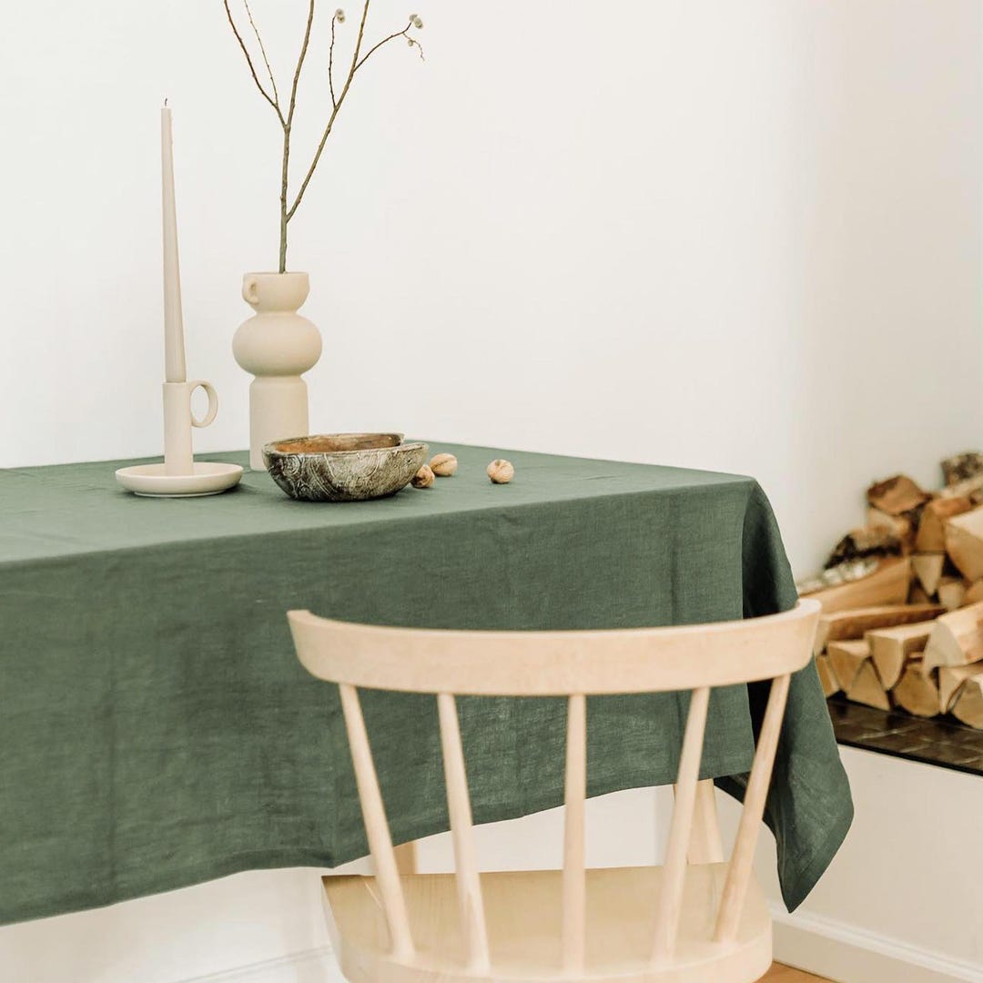 Forest Green Linen Tablecloth - Rectangle, Square, Round | Large, Small ...