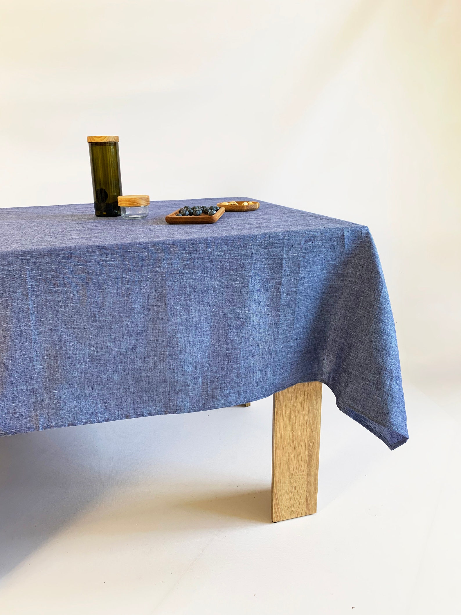 Blue melange linen tablecloth Large Dark blue Wedding Square | Etsy