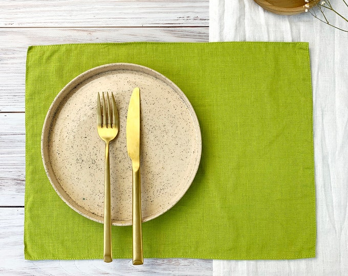 Olive Green Linen Placemats Set of 2 Dinner Table Wedding - Etsy