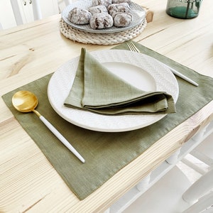 Olive Green Linen Placemats Set of 2 Dinner Table Wedding Cloth Place ...
