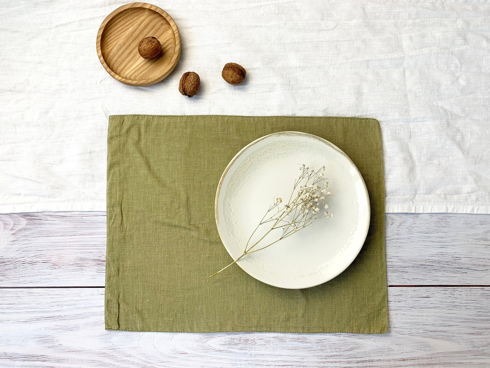 Olive Green Linen Placemats Set of 2 Dinner Table Wedding - Etsy