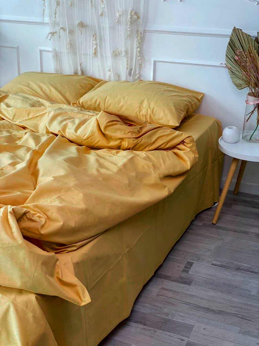 Mustard Yellow Cotton Bedding Set 4pcs Duvet Cover Fitted - Etsy
