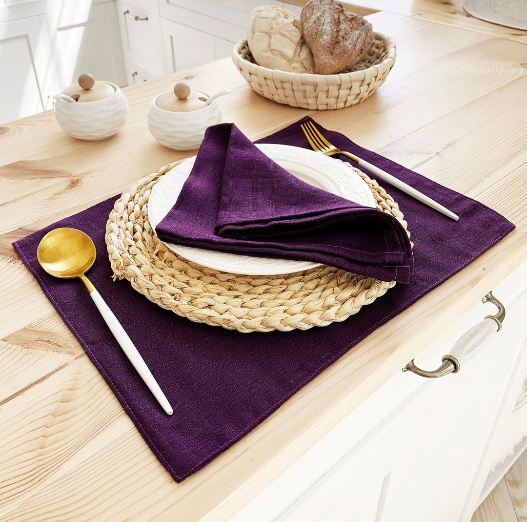 Violet Linen Placemats Set of 2 Deep Purple Dinner Cloth Table Place ...
