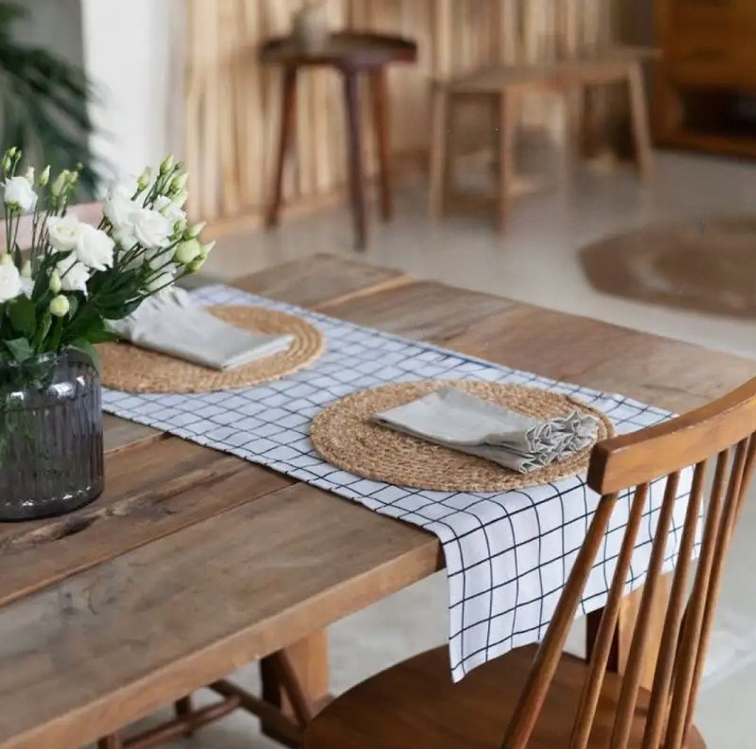 Large Grid Cotton Table Runner Custom Size Window Pane Check Table ...