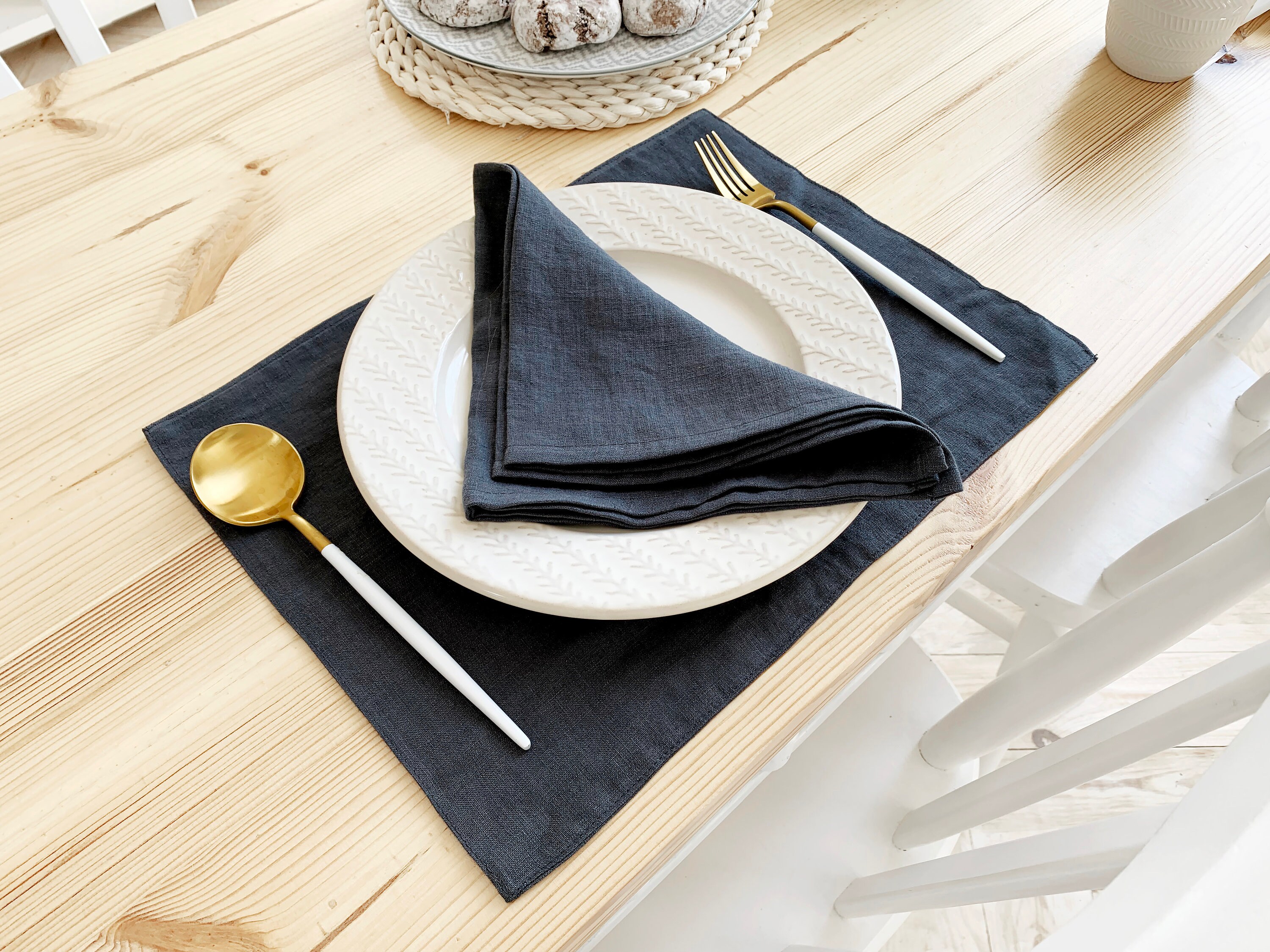Dark Grey Linen Placemats Set of 2 Charcoal Table Dinner | Etsy