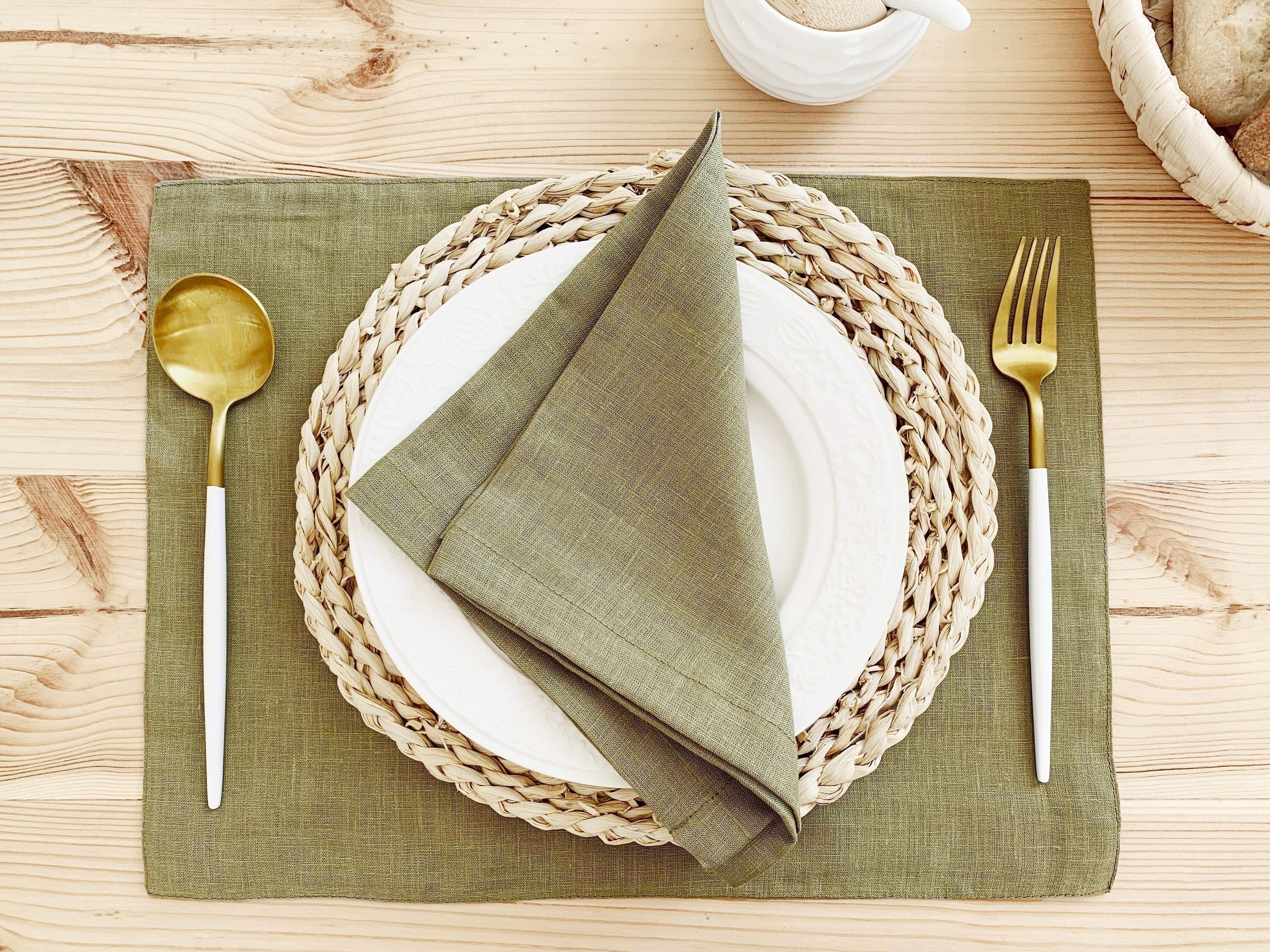 Olive Green Linen Placemats Set of 2 Dinner Table Wedding - Etsy