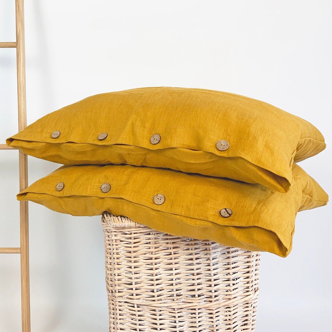 Linen Pillow Cover Set of 2 - Custom Size Pillowcases With Buttons and ...