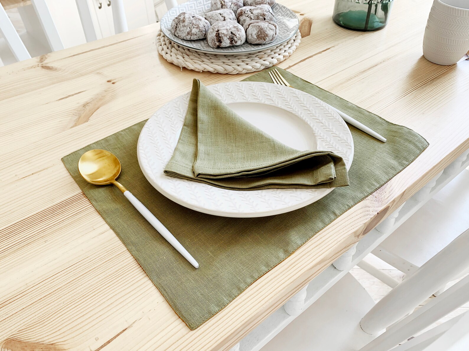 Olive Green Linen Placemats Set of 2 Dinner Table Wedding - Etsy