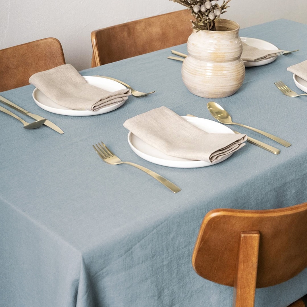Dusty Blue Linen Tablecloth Custom Size Rectangle Square Round Table ...