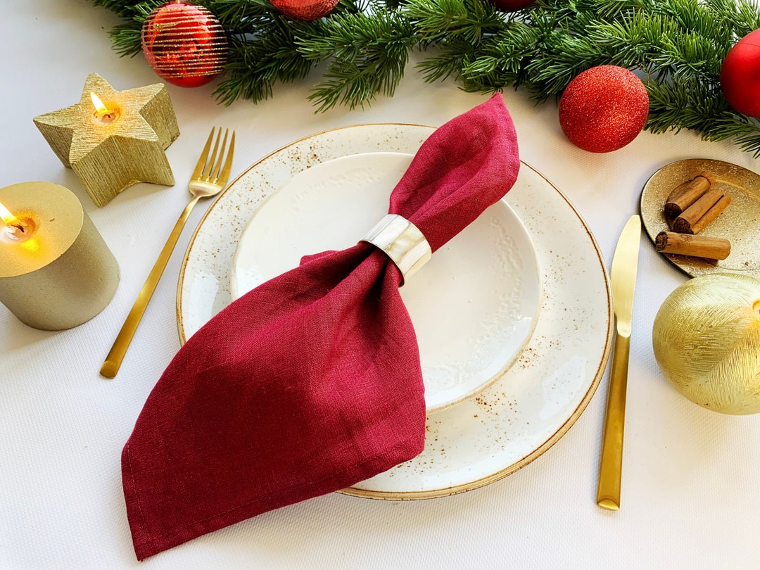 Set of 4 red wine linen napkins Wedding Dinner cocktail Dark - Etsy.de