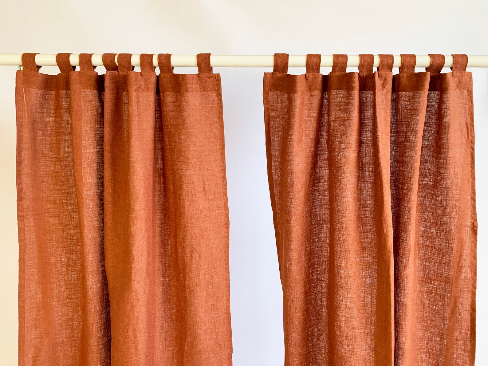 Terracotta Linen Curtains Semi Sheer Burnt Orange Wide Long Etsy