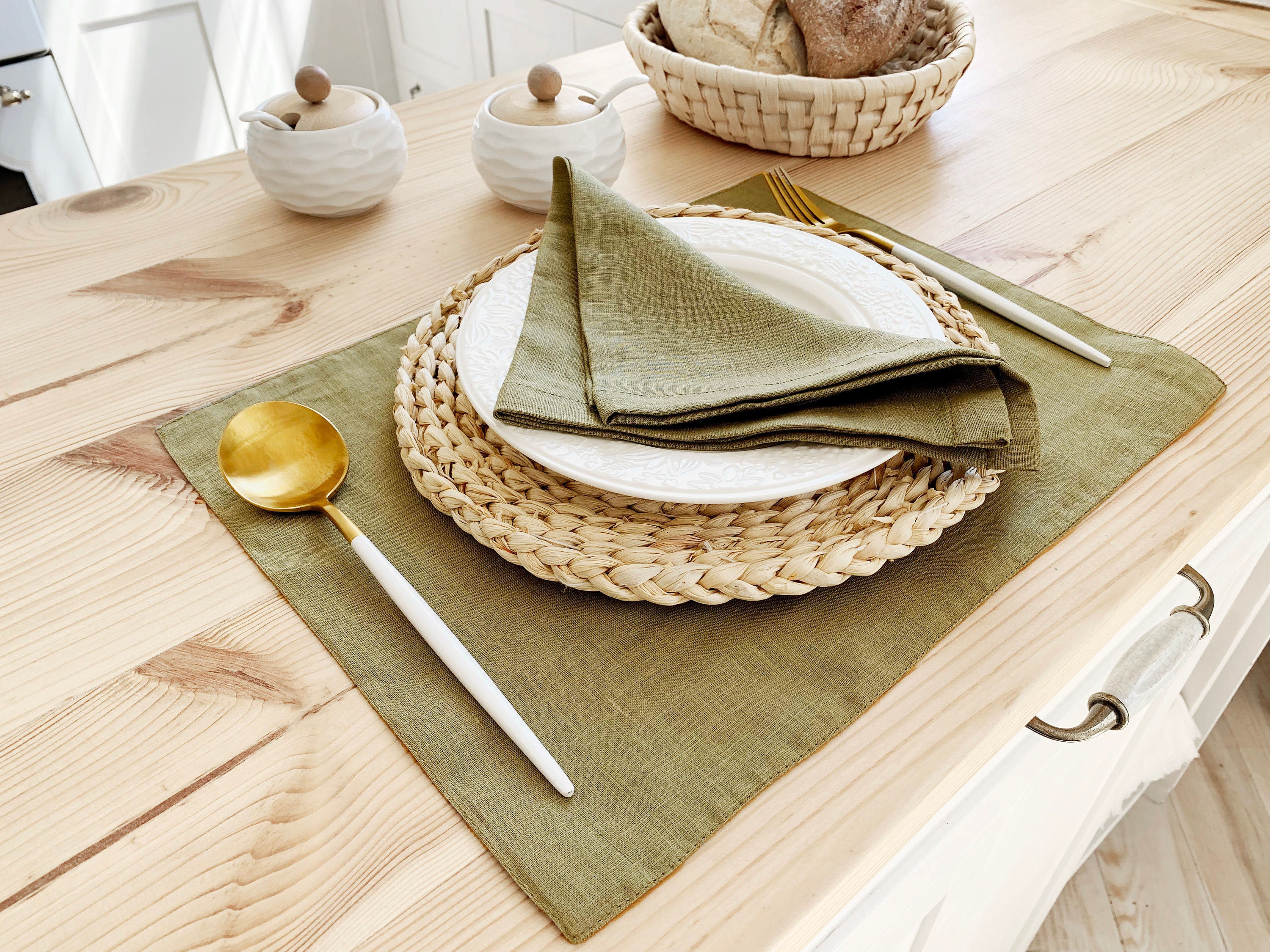 Olive Green Linen Placemats Set of 2 Dinner Table Wedding - Etsy