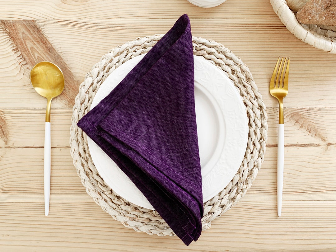 Deep Purple Linen Napkins Set of 4 Wedding Eggplant Dinner Cocktail ...