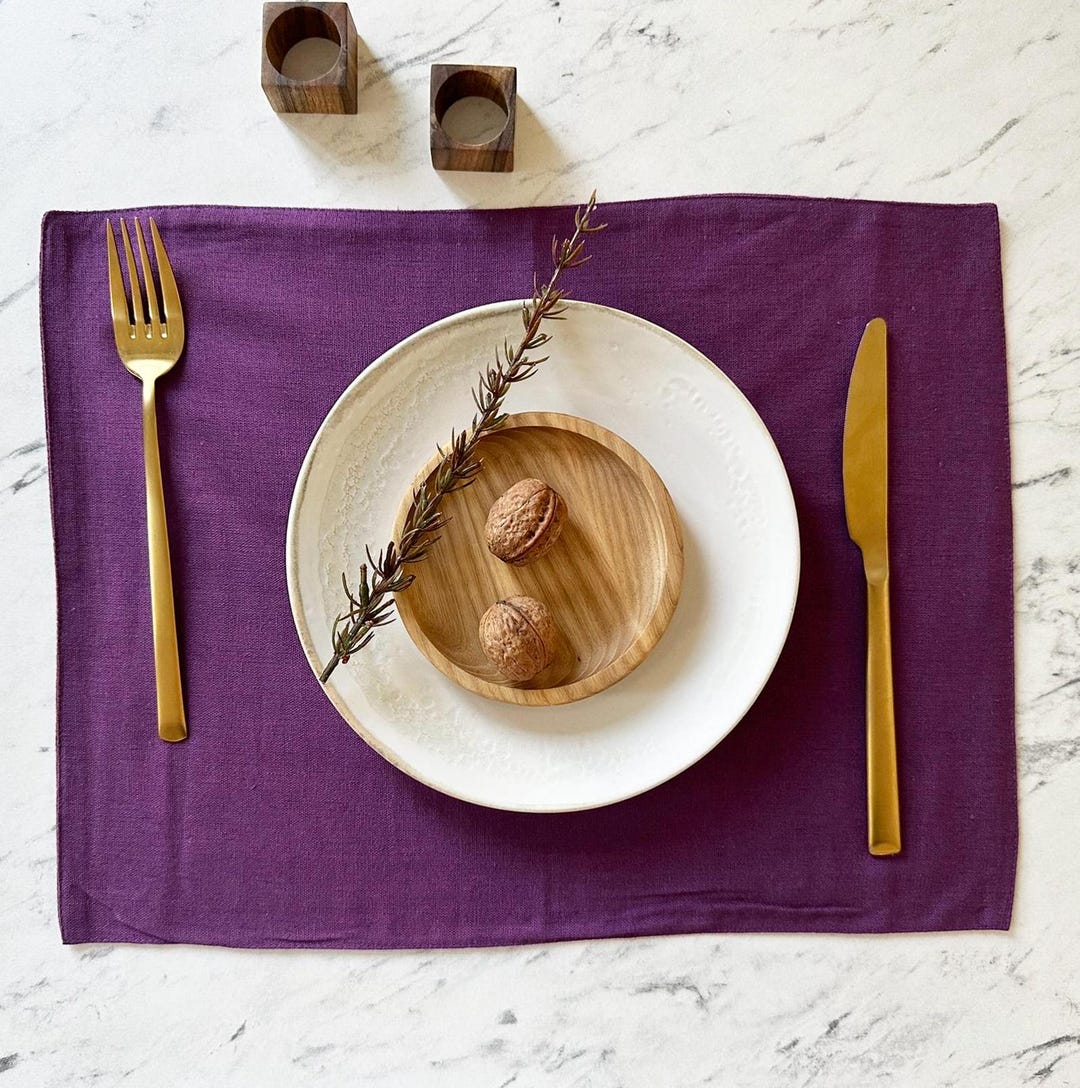 Violet Linen Placemats Set of 2 - Deep Purple Decor for Natural Table ...