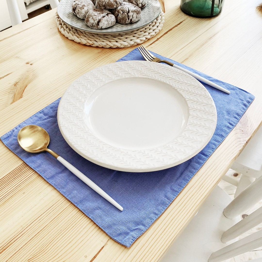 Light Blue Linen Placemats Set of 2 Dinner Wedding Table Sky Blue Cloth ...