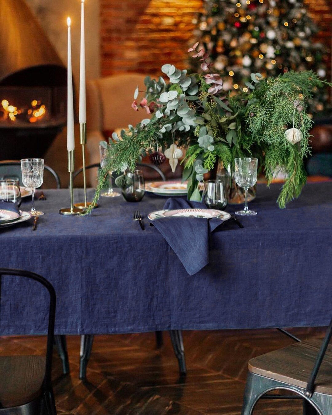 Dark Blue Linen Tablecloth | Custom Rectangle Square Round | Large ...