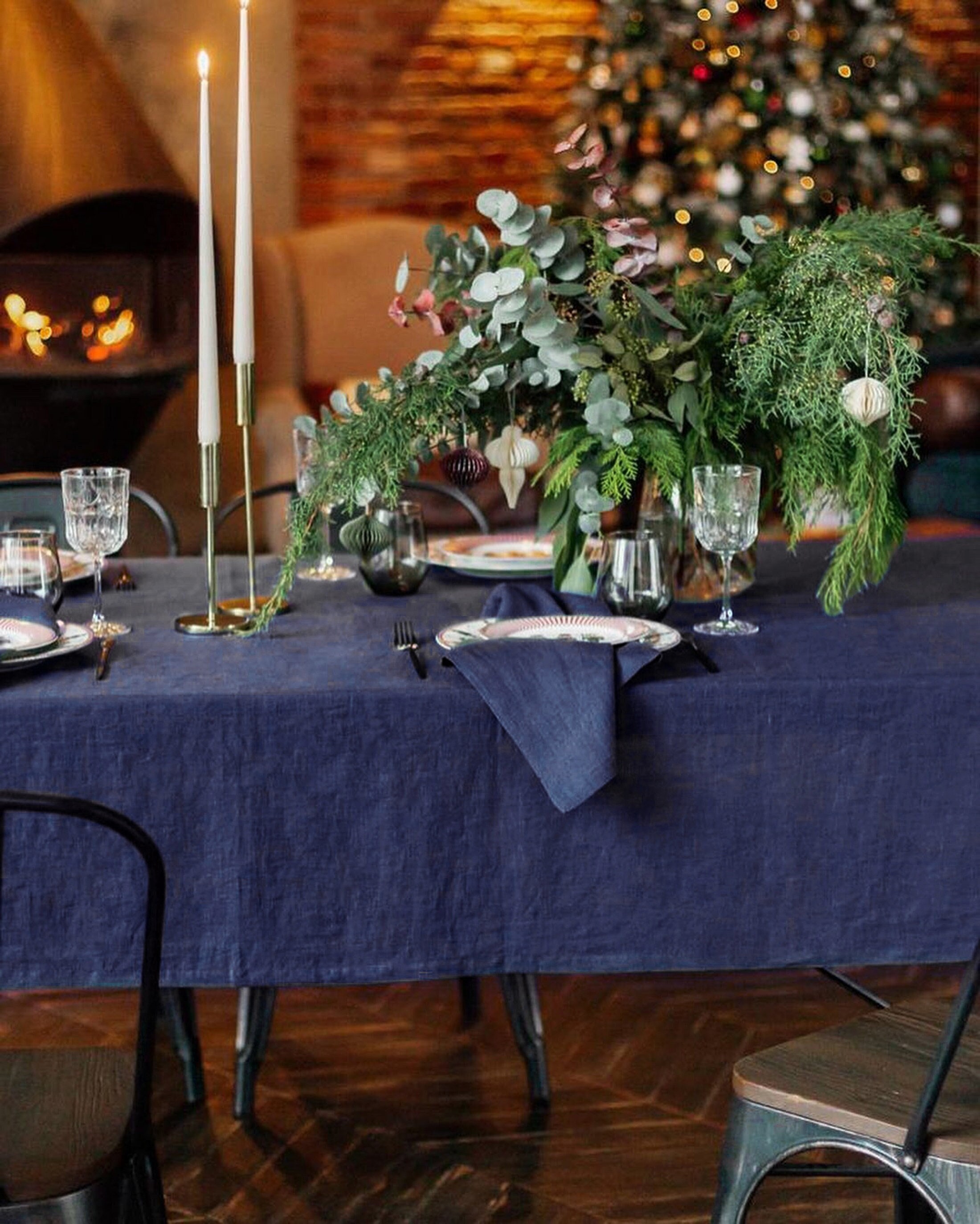 Dark Blue Linen Tablecloth Custom Rectangle Square Round Large Small Table Cover for Dining Kitchen Navy Midnight Wedding Settings Etsy