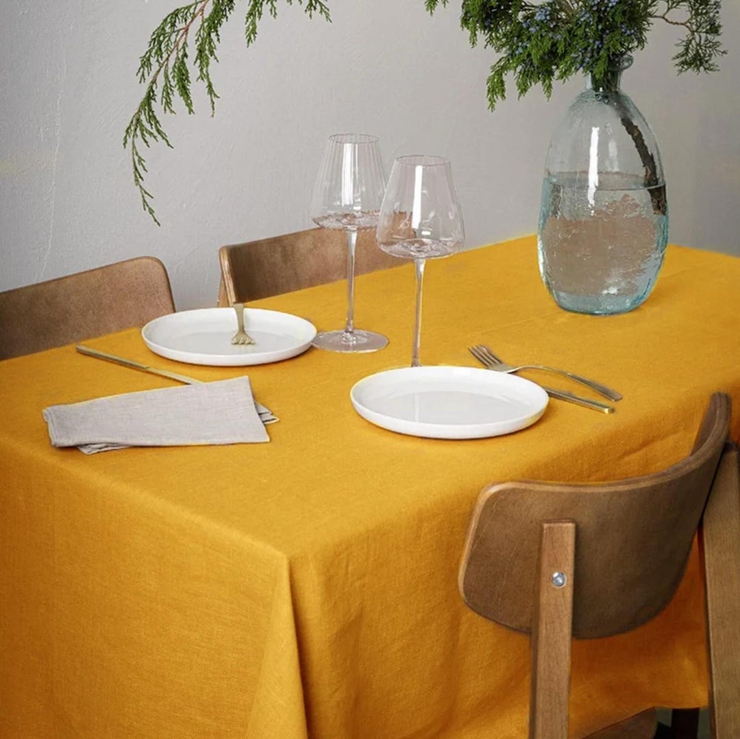 Mustard Yellow Linen Tablecloth - Rectangle, Square, Round - Large ...