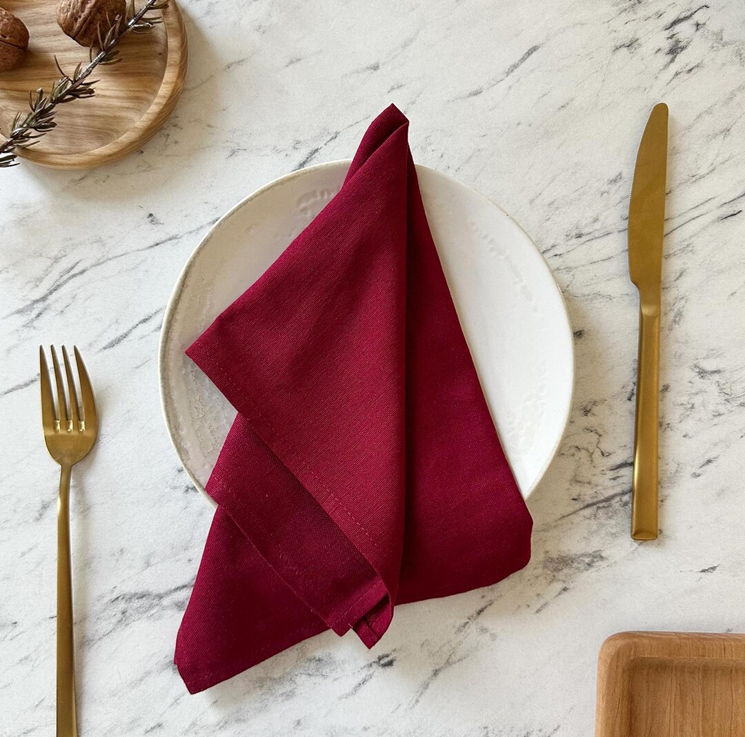 Set of 4 Red Wine Linen Napkins - Dark Burgundy Maroon Cloth Napkins ...
