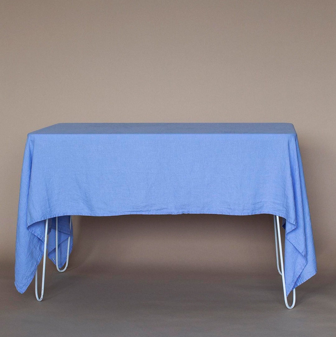 Sky Blue Linen Tablecloth Custom Size Square Round Rectangle Table ...