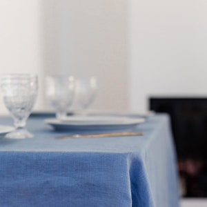 Sky Blue Linen Tablecloth Custom Size Square Round Rectangle Table ...