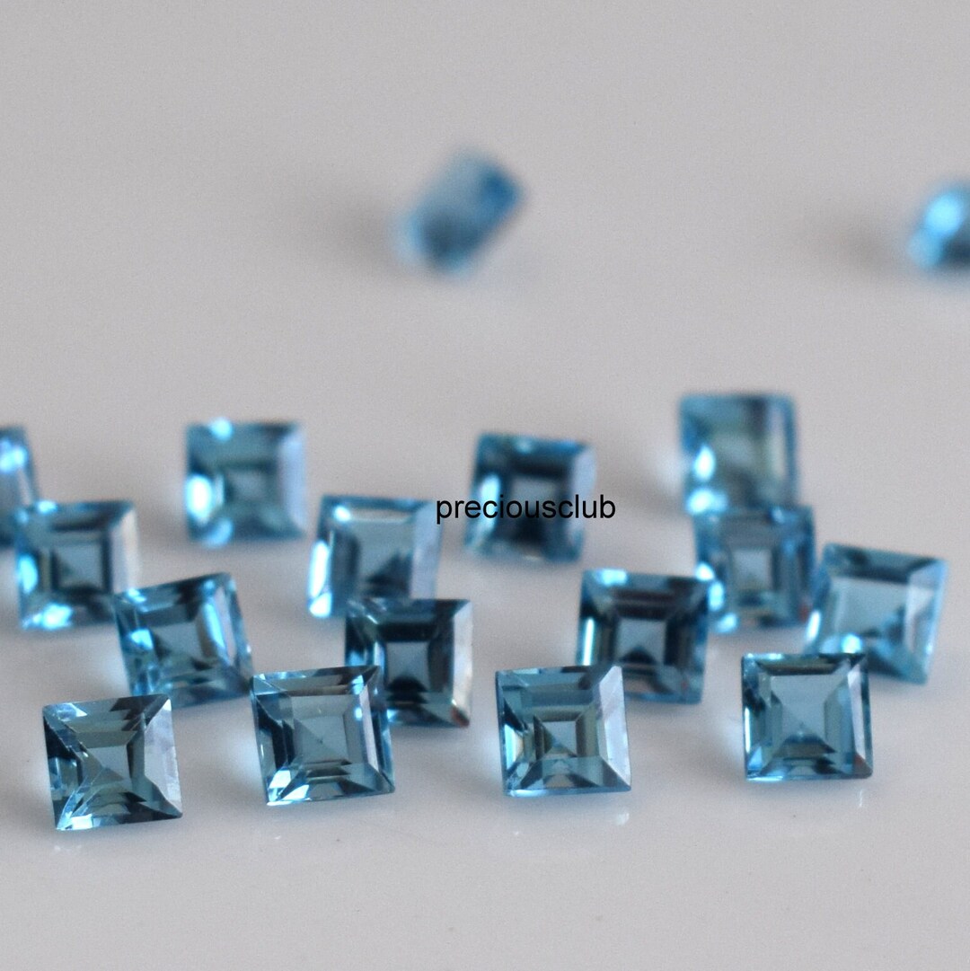 Buy Natural Swiss Blue Topaz Square Cut 3mm Faceted Loose Topaz AAA ...
