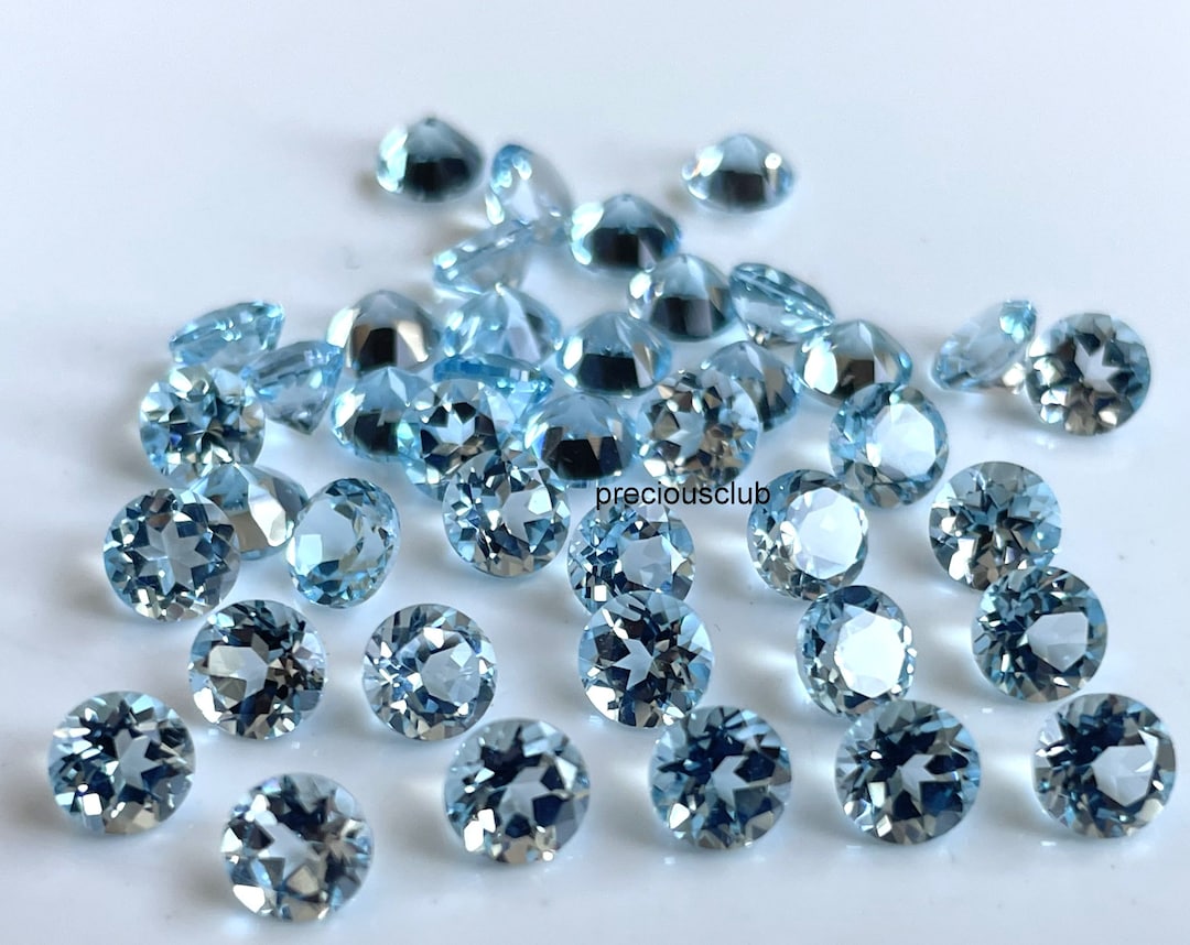 Natural Sky Blue Topaz Round Cut 6mm Faceted - Loose Topaz AAA High ...