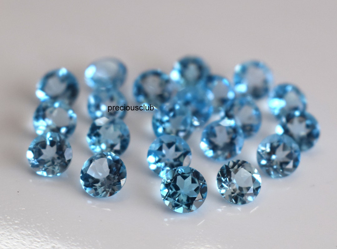 Natural Swiss Blue Topaz Round Cut 8mm Faceted - Loose Topaz AAA+ ...
