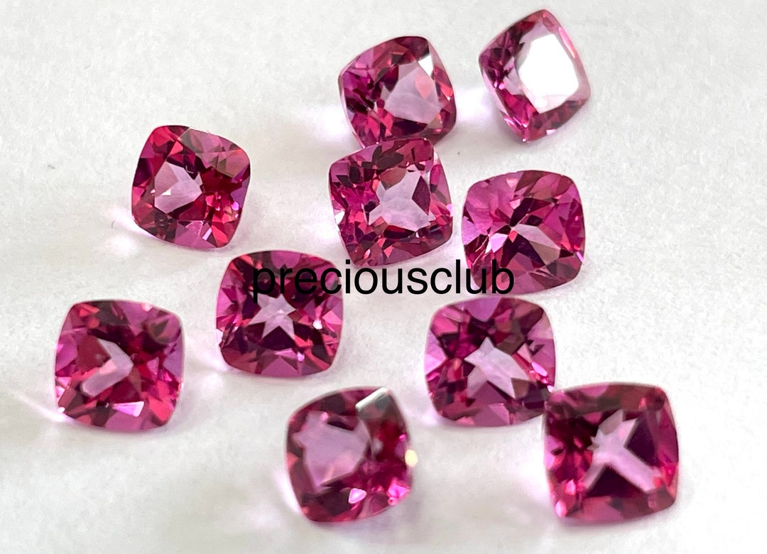 Buy Natural 8mm Coated Pink Topaz Cushion Faceted AAA Quality Super Top ...