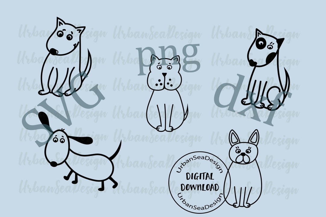 SVG, Dxf and PNG With Dogs, Cutting Machine File With Handdrawn Dogs ...